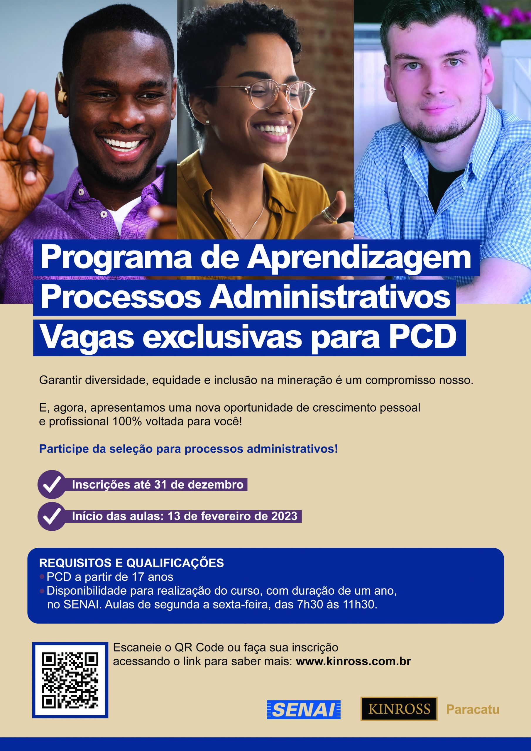 Kinross e Senai abrem vagas para capacitação gratuita de PCDs
